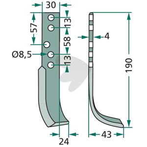 Rotary tiller blade Holder c-c 13/58/13mm hole 8.5mm | Sagroparts