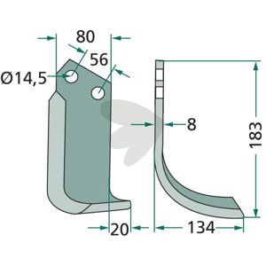 Tiller knife Right Tortella c-c 56mm hole 14.5mm | Sagroparts